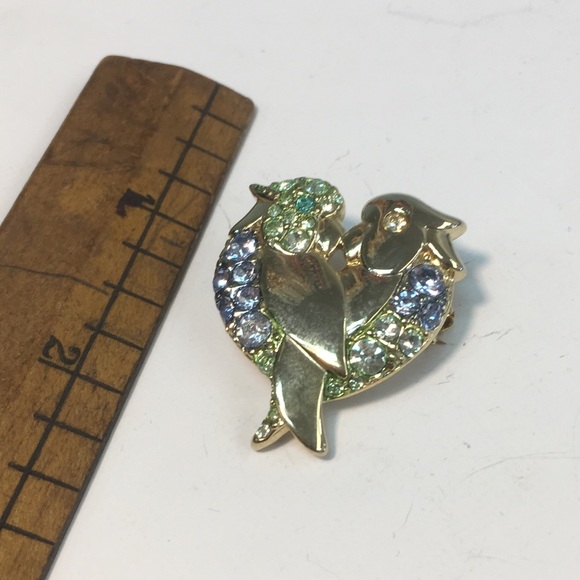 Vintage | Jewelry | Vintage Gold Rhinestone Parrot Birds Brooch Pin ...